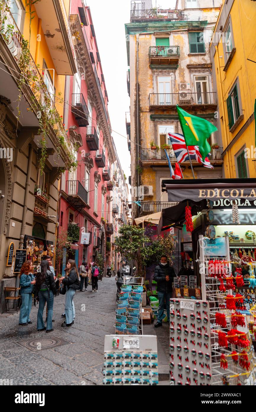 Naples, Italy - April 10, 2022: Via dei Tribunali is a busy and ...
