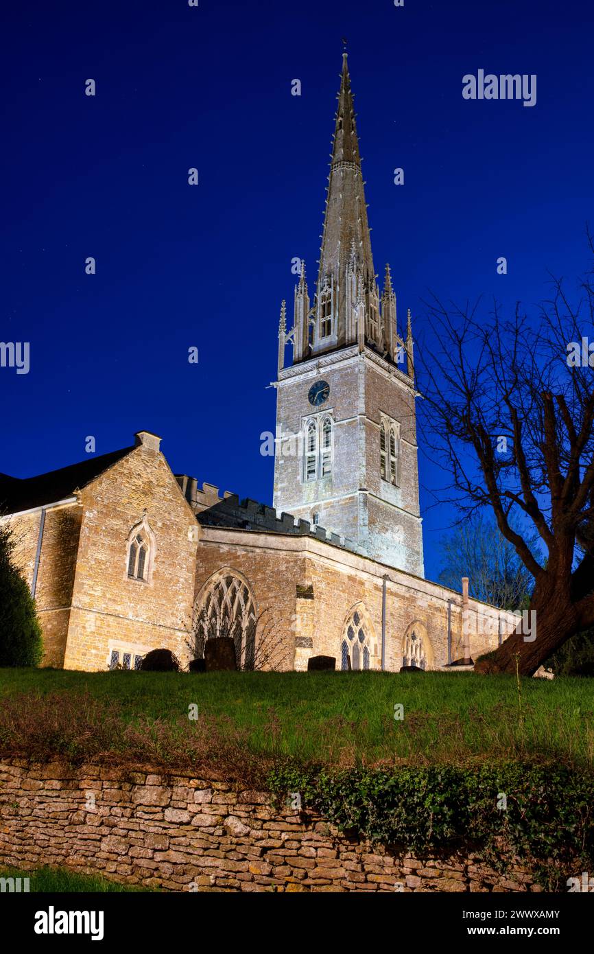 St Peter and St Paul's Church in Kings Sutton after dusk. Kings Sutton ...