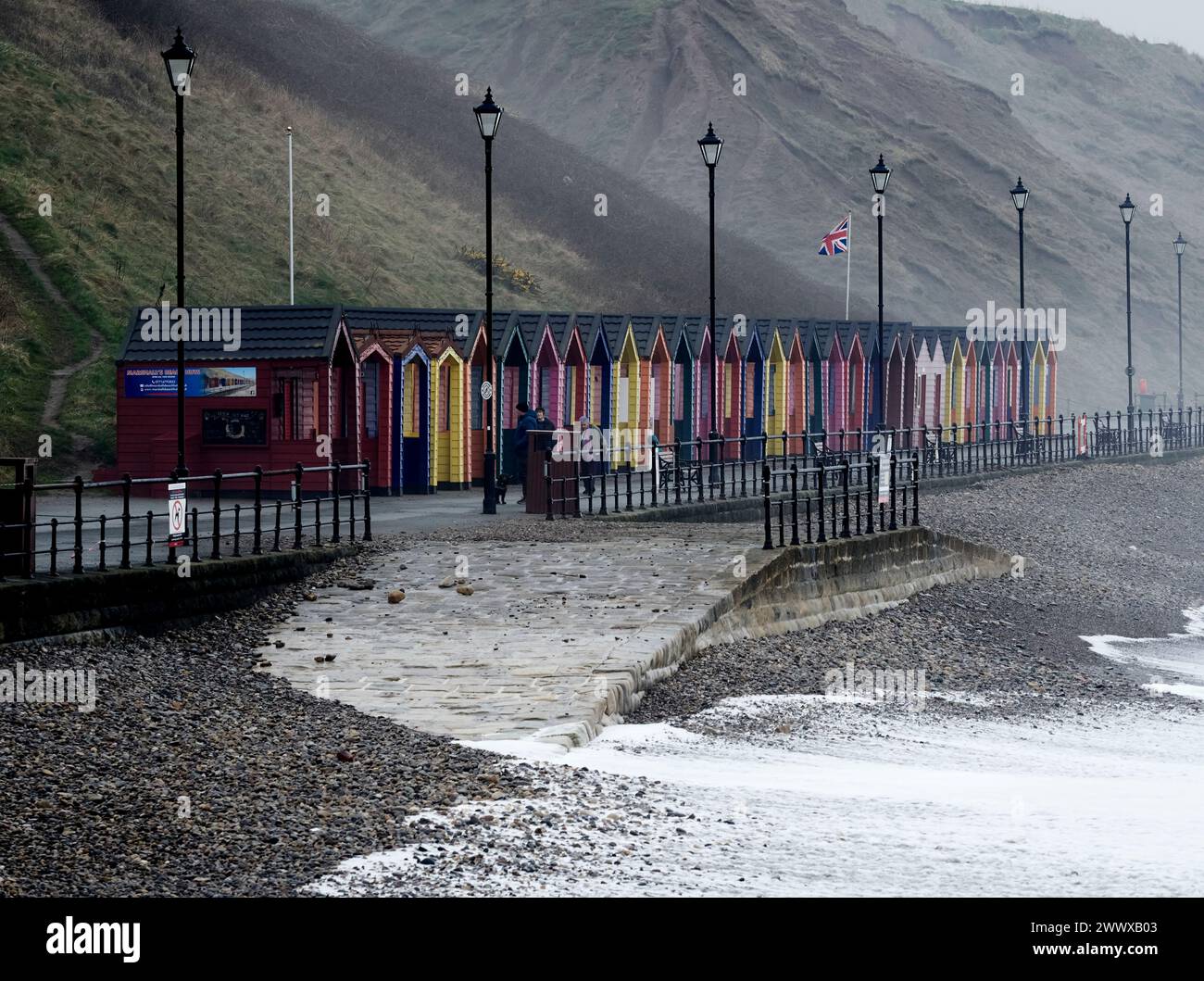 Beach huts in sea mist, Saltburn.North Yorkshire.U.K Stock Photo - Alamy