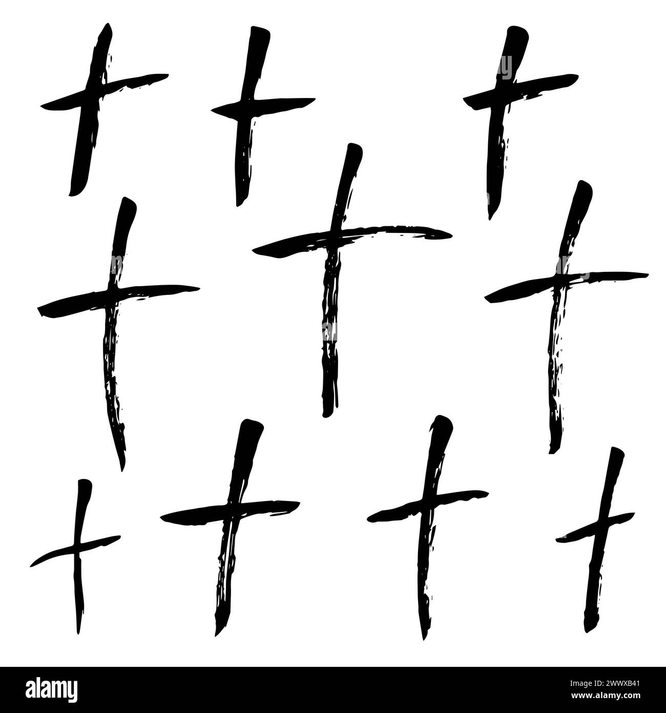 Christian cross painted by brush, isolated symbols set on a white ...