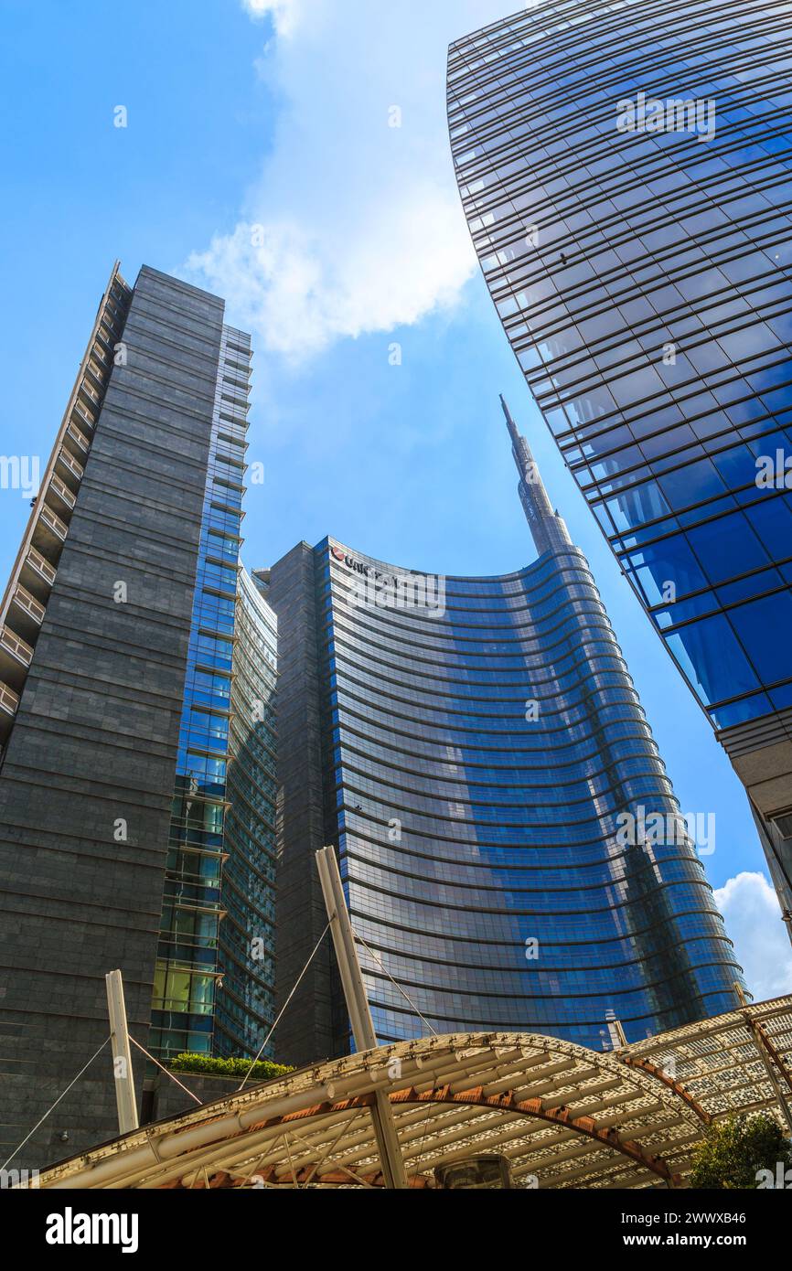 MILAN, ITALY - MAY 17, 2018: This is the top of modern skyscrapers ...