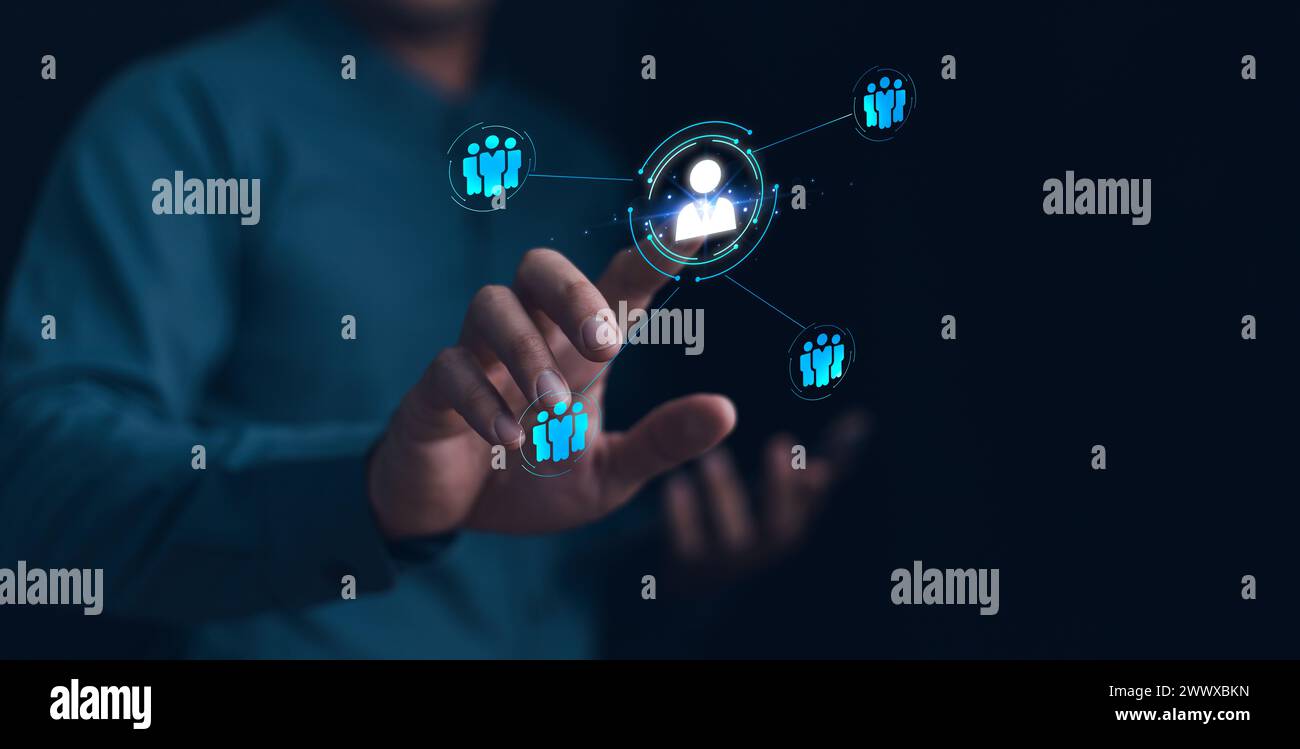 Human resources concept, Businessman touching virtual interface ...