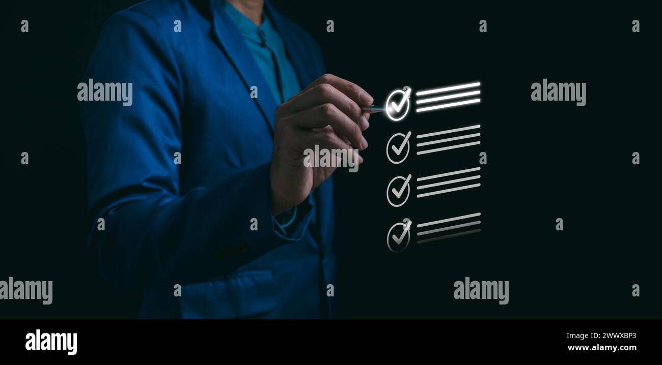 Checklist concept, business person checklist tick answer sign in ...