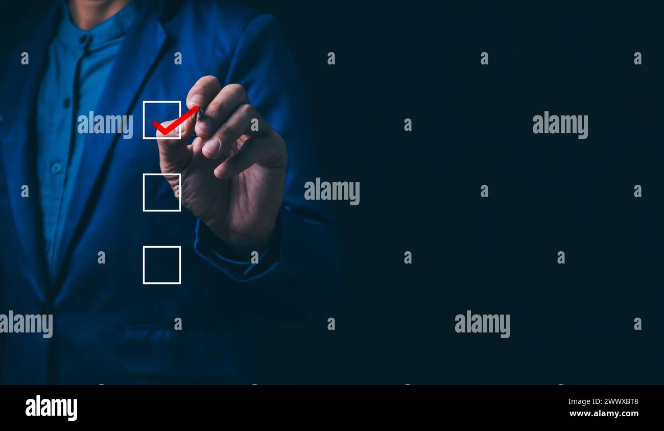 Checklist concept, business person checklist tick answer sign in ...