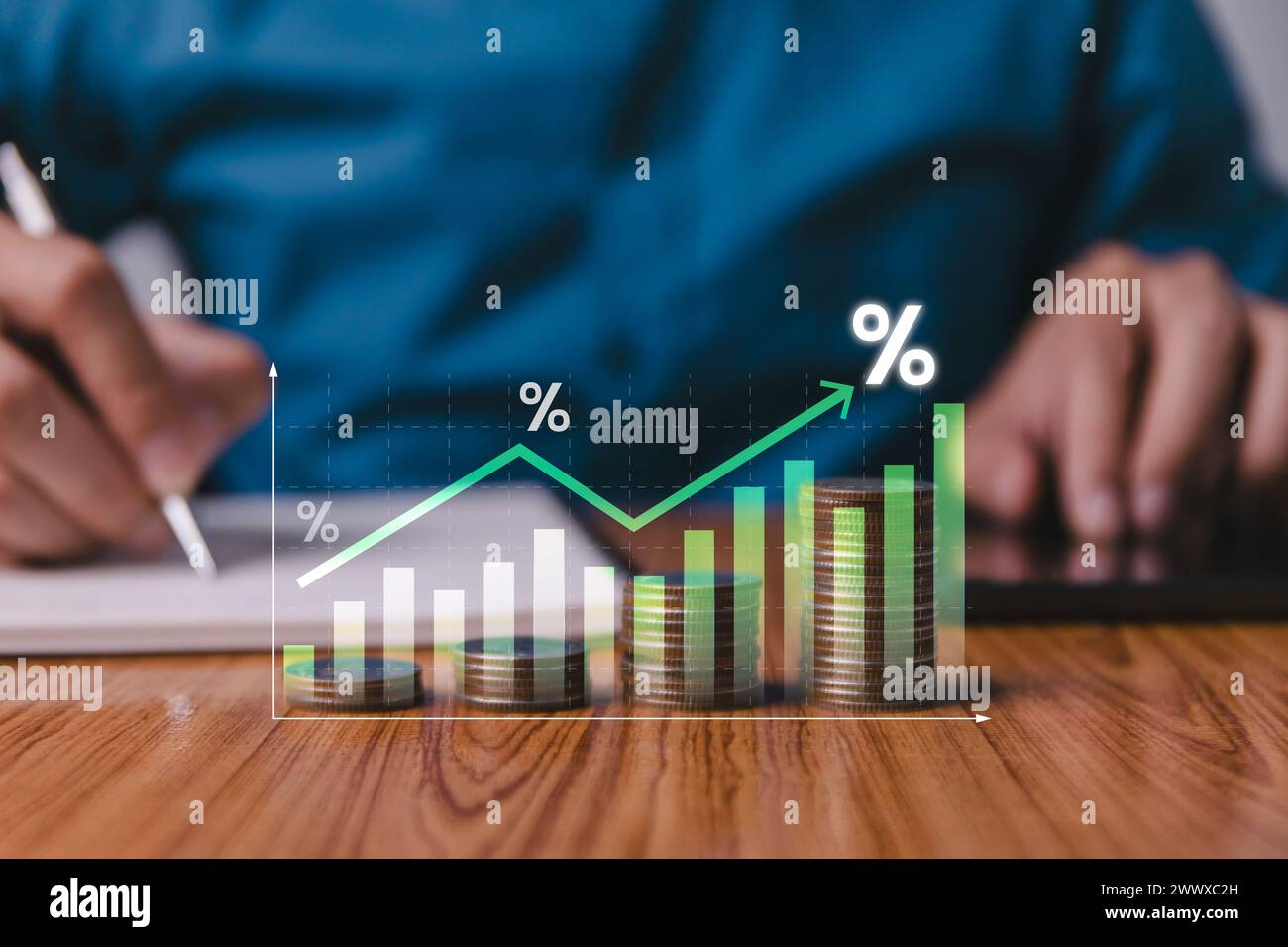 Interest rate and dividend concept, Investors are calculating profits ...