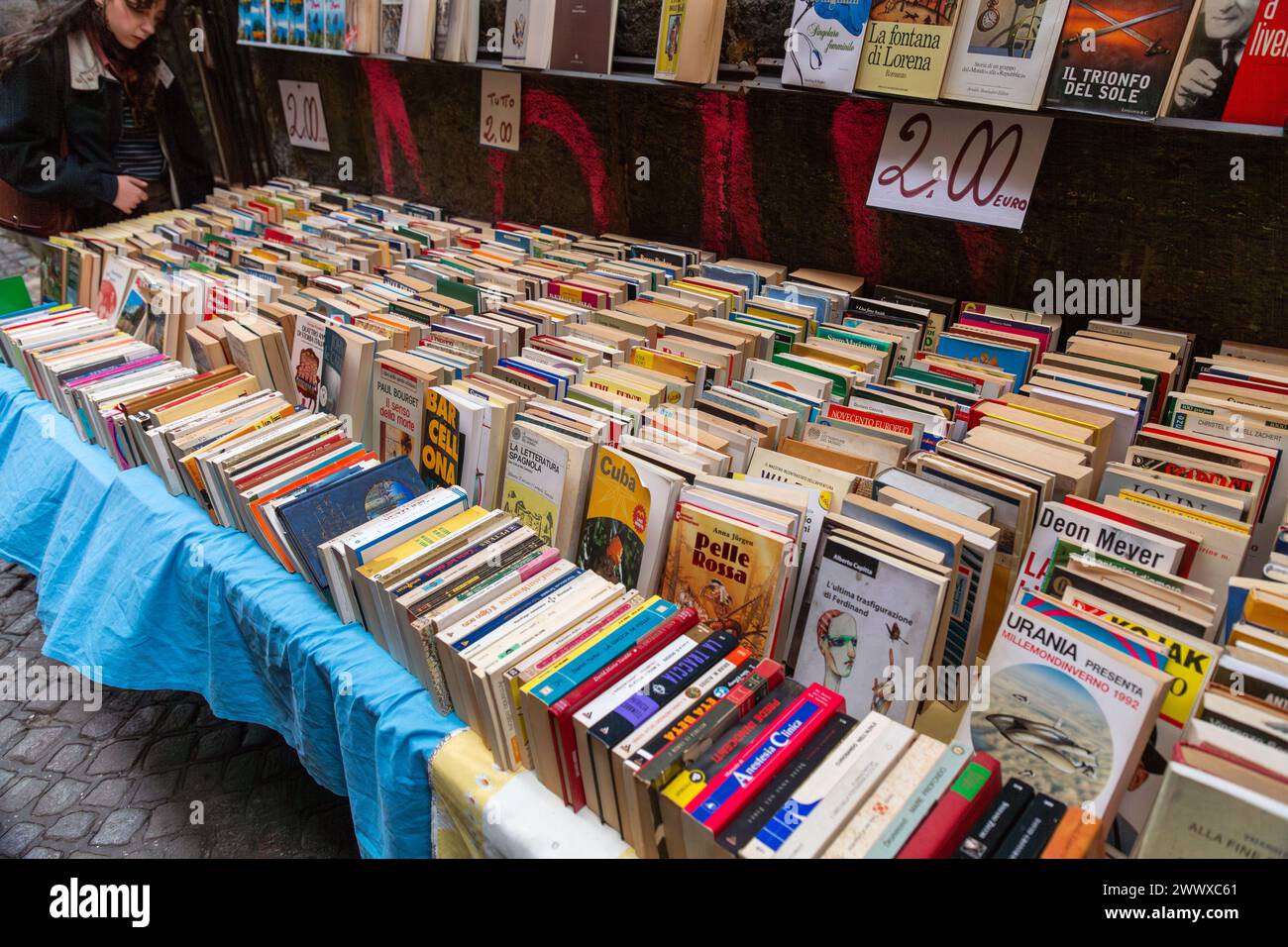Naples, Italy - APR 9, 2022: Second hand used books for sale on a ...