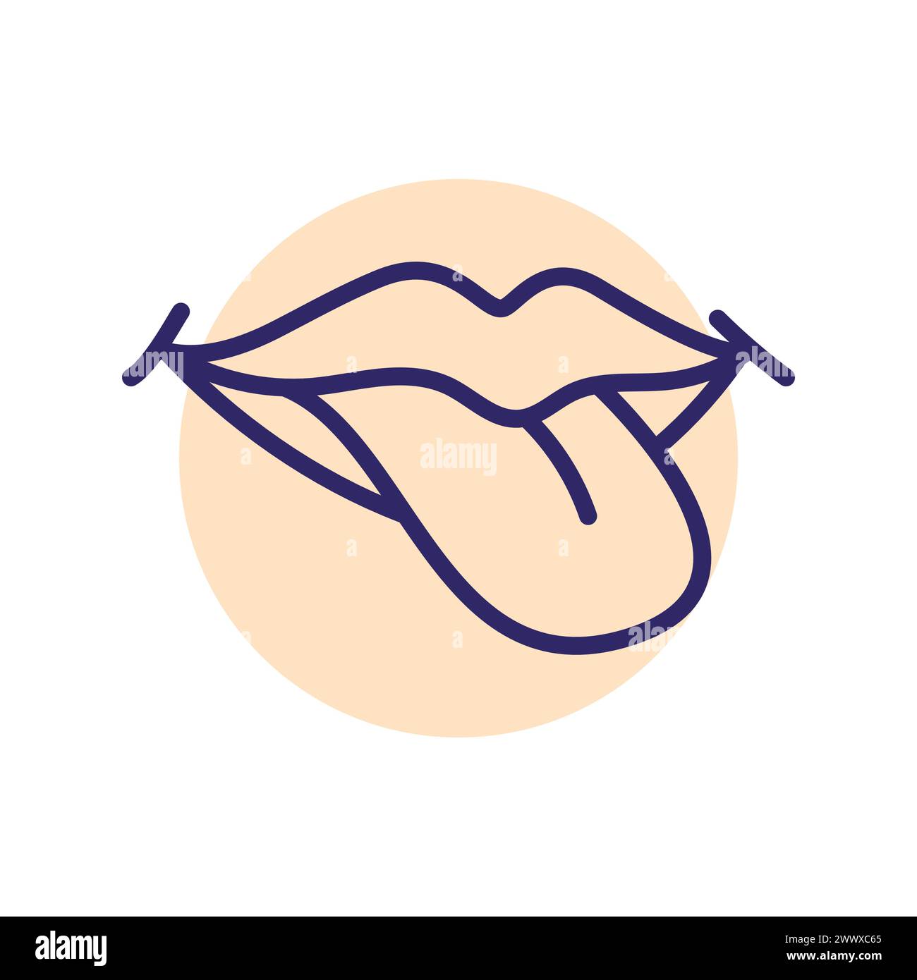 Cartoon lips with tongue line icon. Character face element. Vector ...