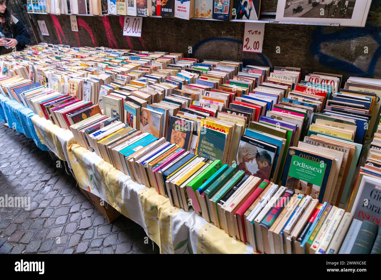 Naples, Italy - APR 9, 2022: Second hand used books for sale on a ...