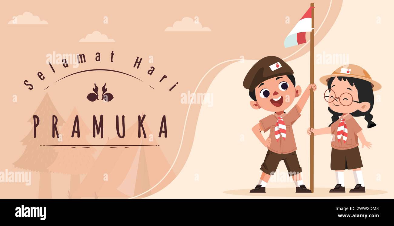 Translate: Happy Scout Day August 14 Indonesian Festival Day. Selamat ...
