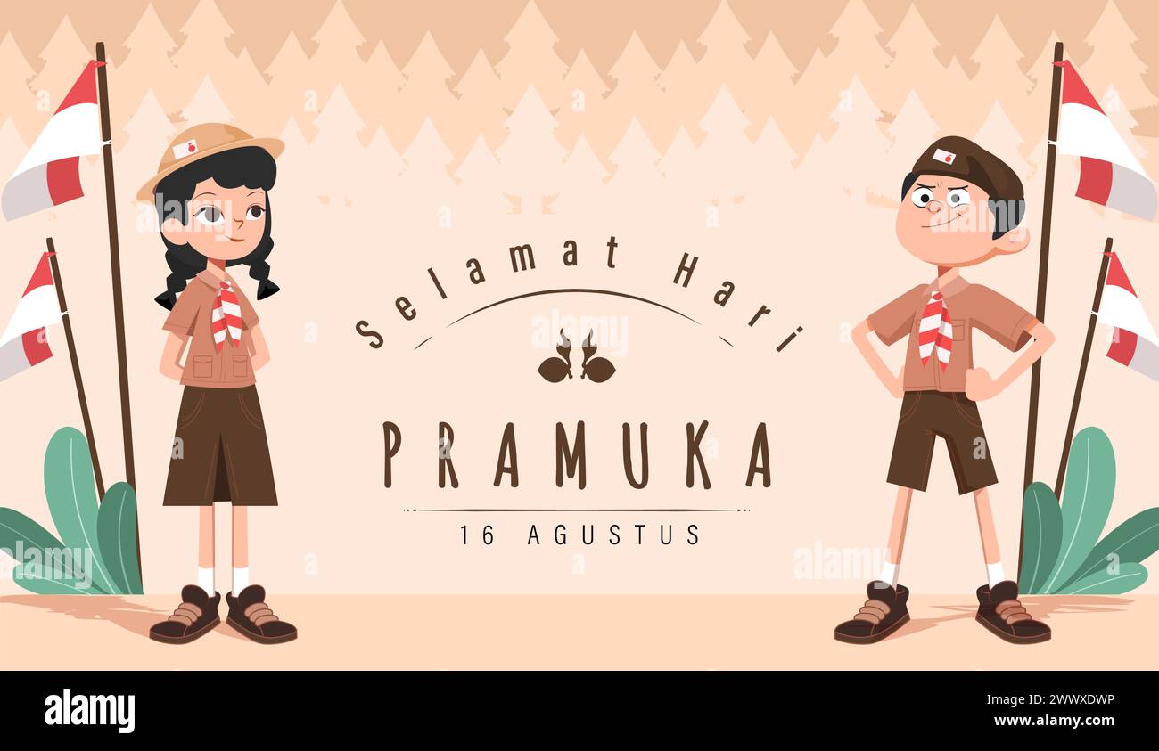 Translate: Happy Scout Day August 14 Indonesian Festival Day. Selamat ...