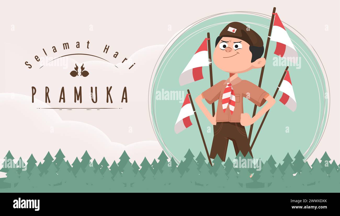 Translate: Happy Scout Day August 14 Indonesian Festival Day. Selamat ...