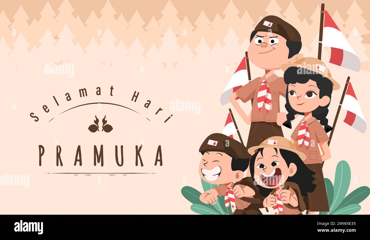 Translate: Happy Scout Day August 14 Indonesian Festival Day. Selamat ...