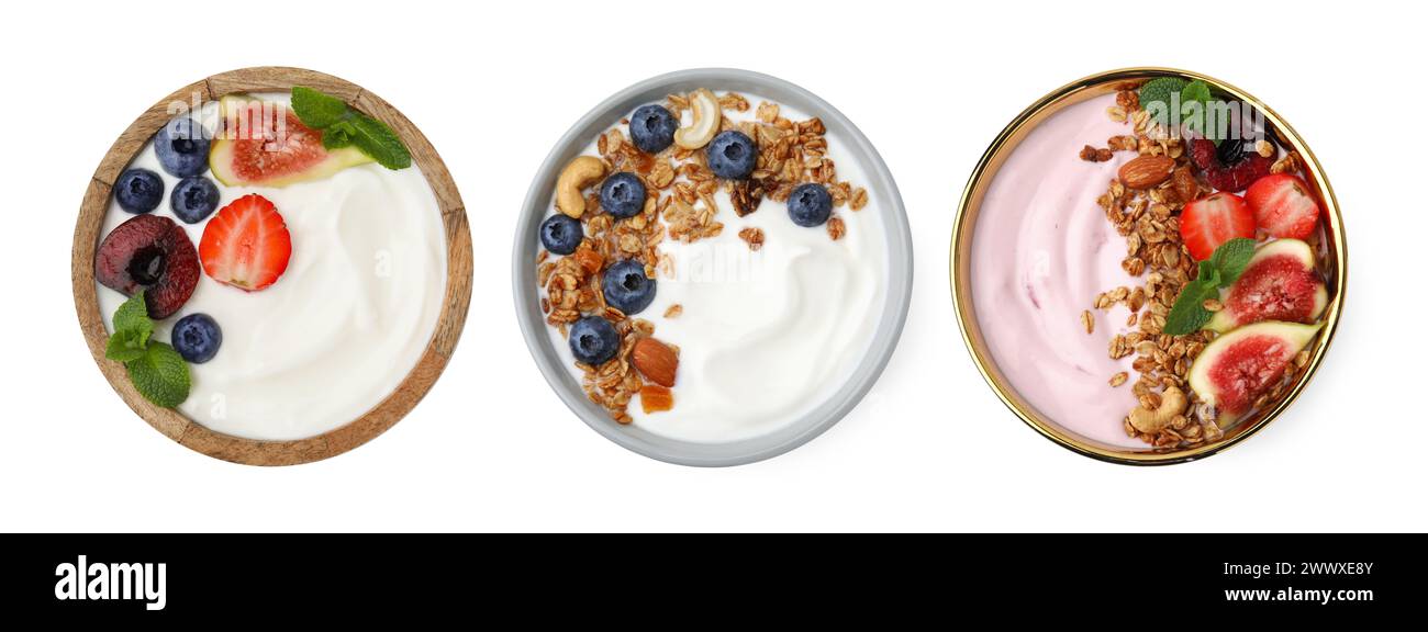 Yoghurt in bowls Cut Out Stock Images & Pictures - Alamy