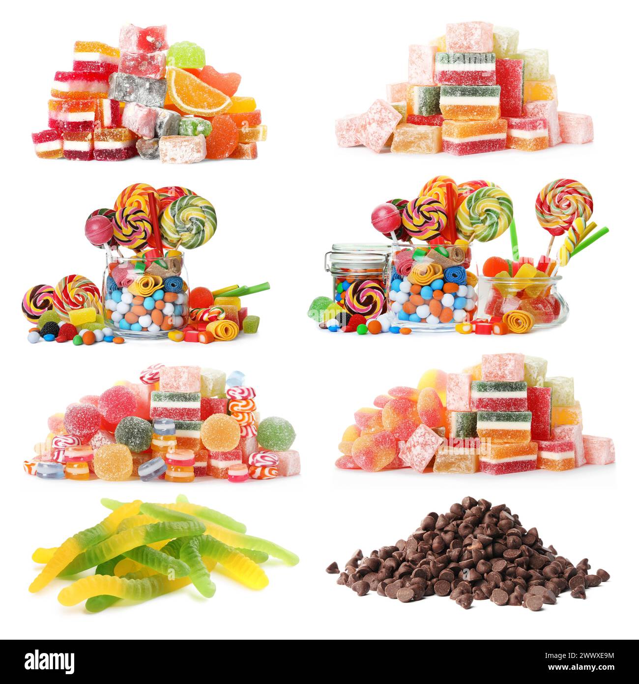 Different tasty candies isolated on white, set Stock Photo - Alamy