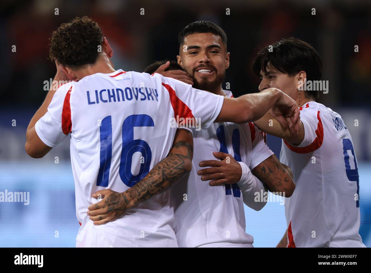 Parma, Italy. 22nd Mar, 2024. Eduardo Vargas of Chile celebrates with ...