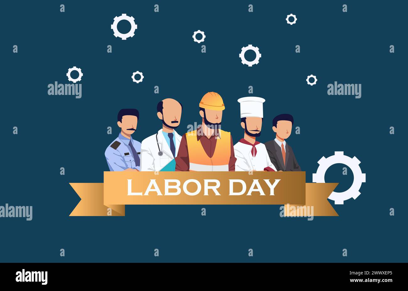 Happy Labor Day Vector Illustration with Labor Character and US Flag. Suitable for Template ...