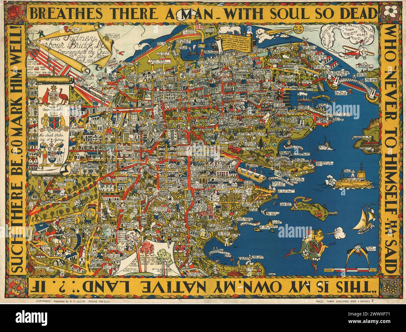 Vintage Pictorial Map. The Sydney Harbour Bridge Map , commemorate the ...