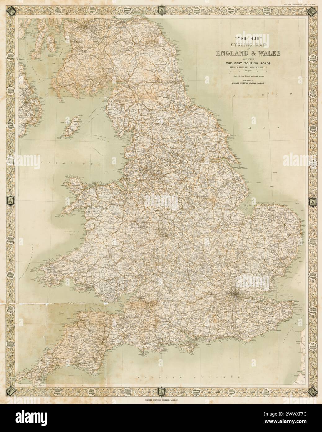 Vintage Geographic Map. "The Hub" cycling map of England & Wales ...