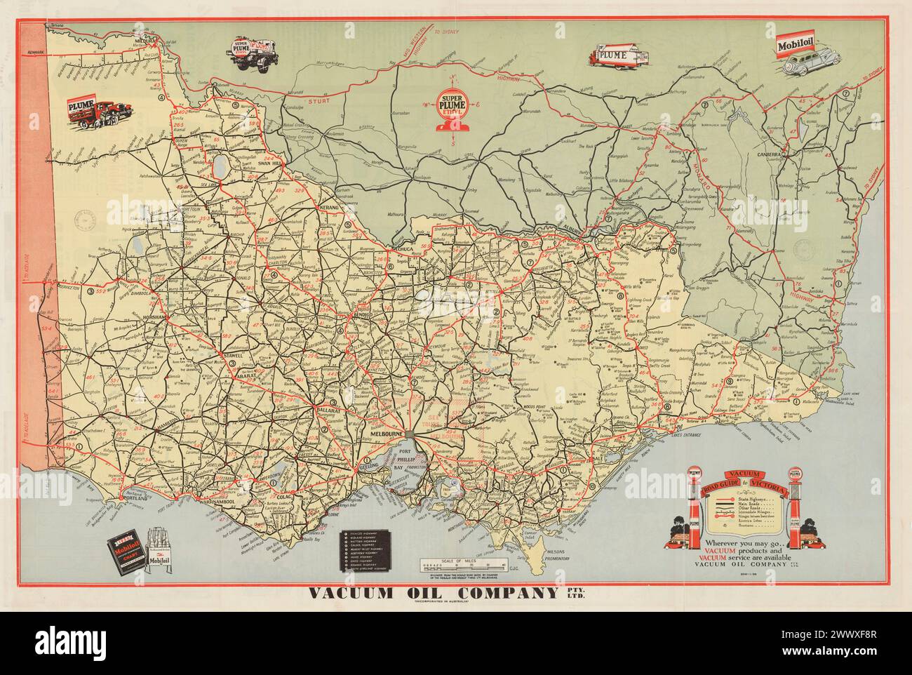 Vintage Tourist Map. Vacuum road map of Victoria, Australia with ...