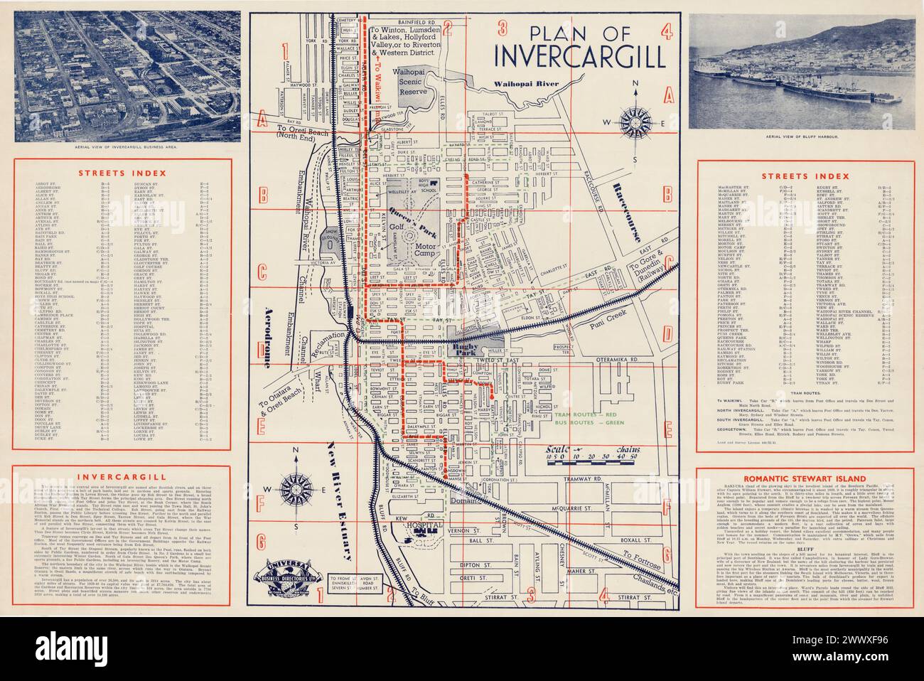 Vintage City Map to Invercargill New Zealand. circa 1950s Stock Photo ...