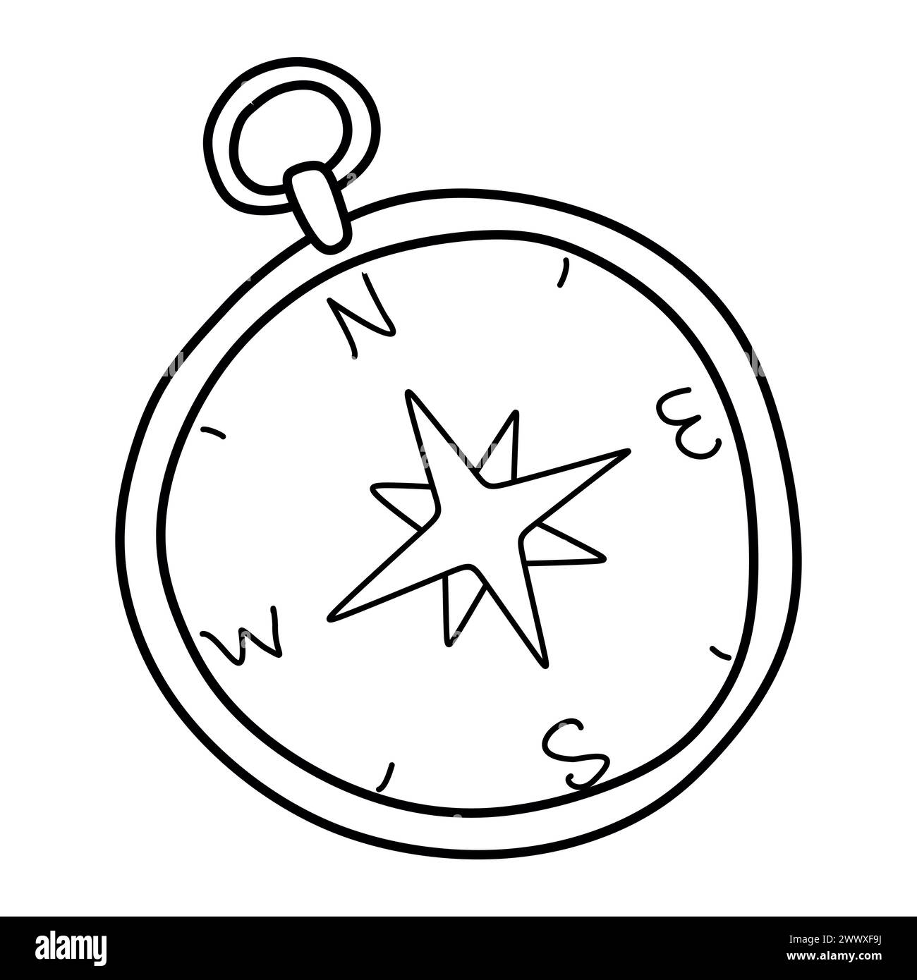 Doodle Black and White Vector Compass. Line art Illustration on White ...