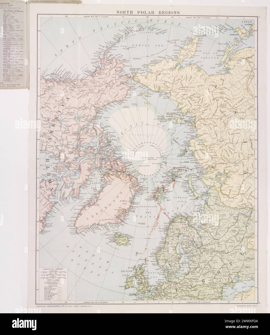 Vintage Arctic Map. Printed map of North Polar Regions with ms ...
