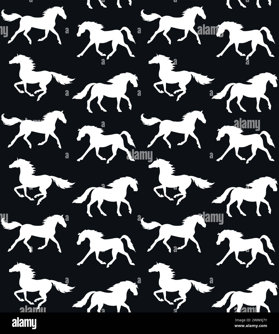 Vector seamless pattern of hand drawn horses silhouette isolated on ...