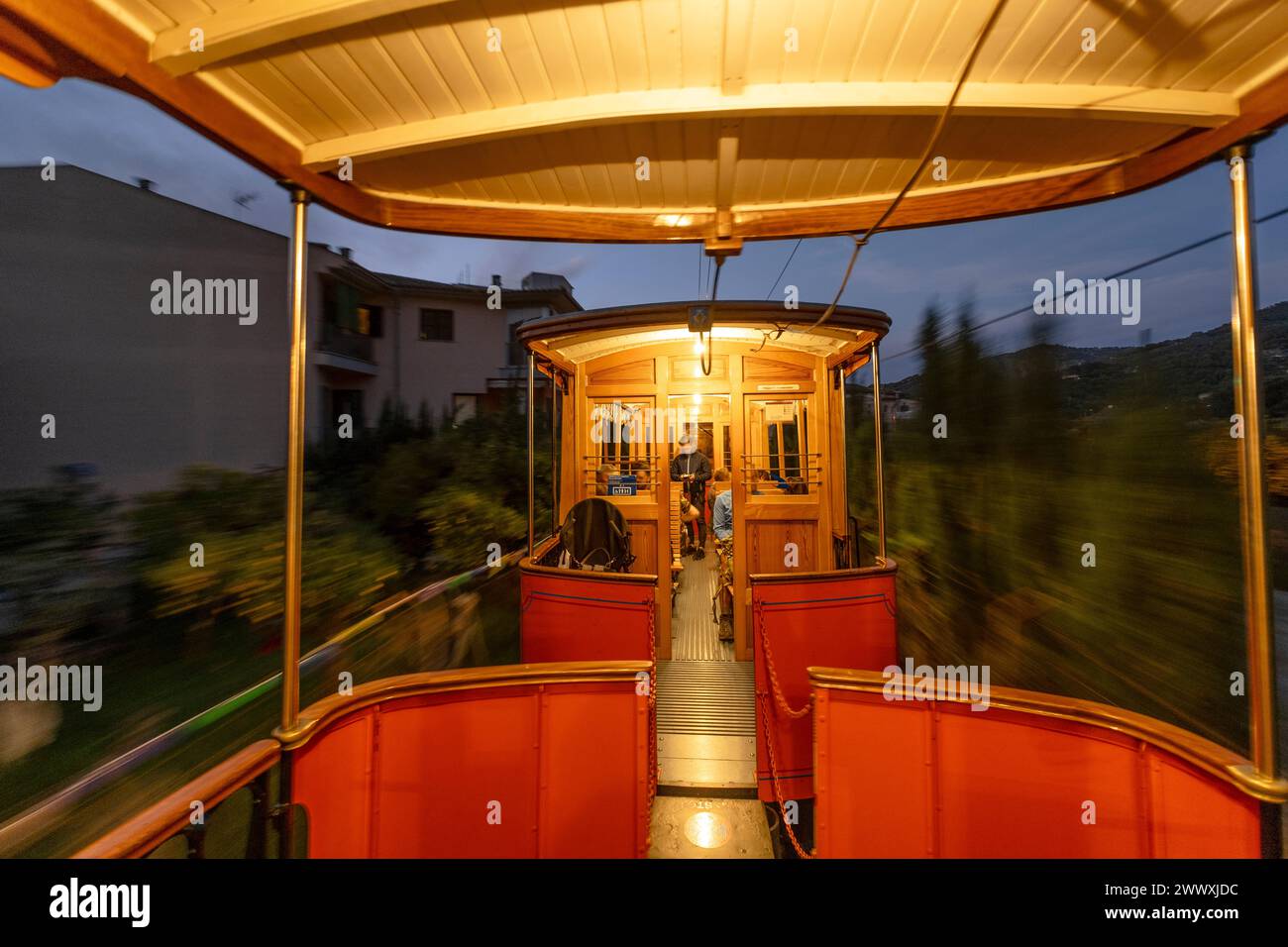 traditional tram in Soller city, Mallorca, Spain, Europe Stock Photo ...