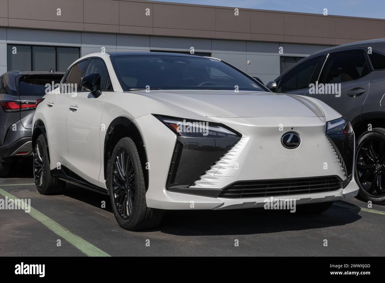 Indianapolis - March 24, 2024: Lexus RZ 450 EV Electric Vehicle display at a dealership. Lexus ...