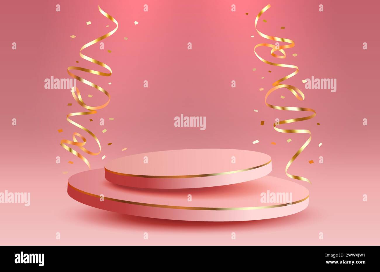 Cylinder podium background with confetti and ribbons. Product ...