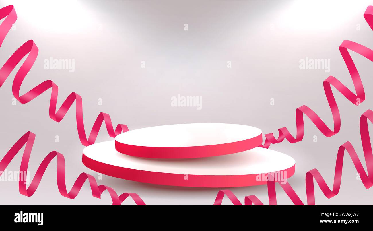 Cylinder podium background with confetti and ribbons. Product ...