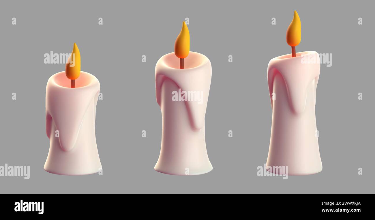 3d realistic candles. Rendering of white candles icon isolated on grey ...