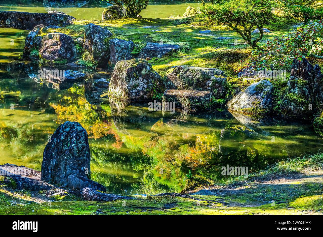 Colorful Fall Leaves Garden Reflection Ginkakuji Silver Pavilion Zen ...