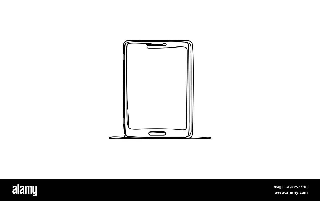 Continuous one line drawing of tablet, Black and white vector ...