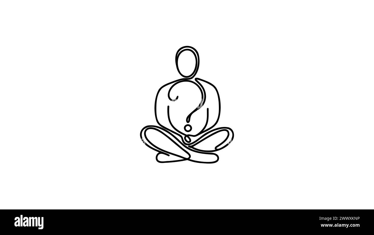 Continuous one single line drawing Thinking man with question mark icon ...