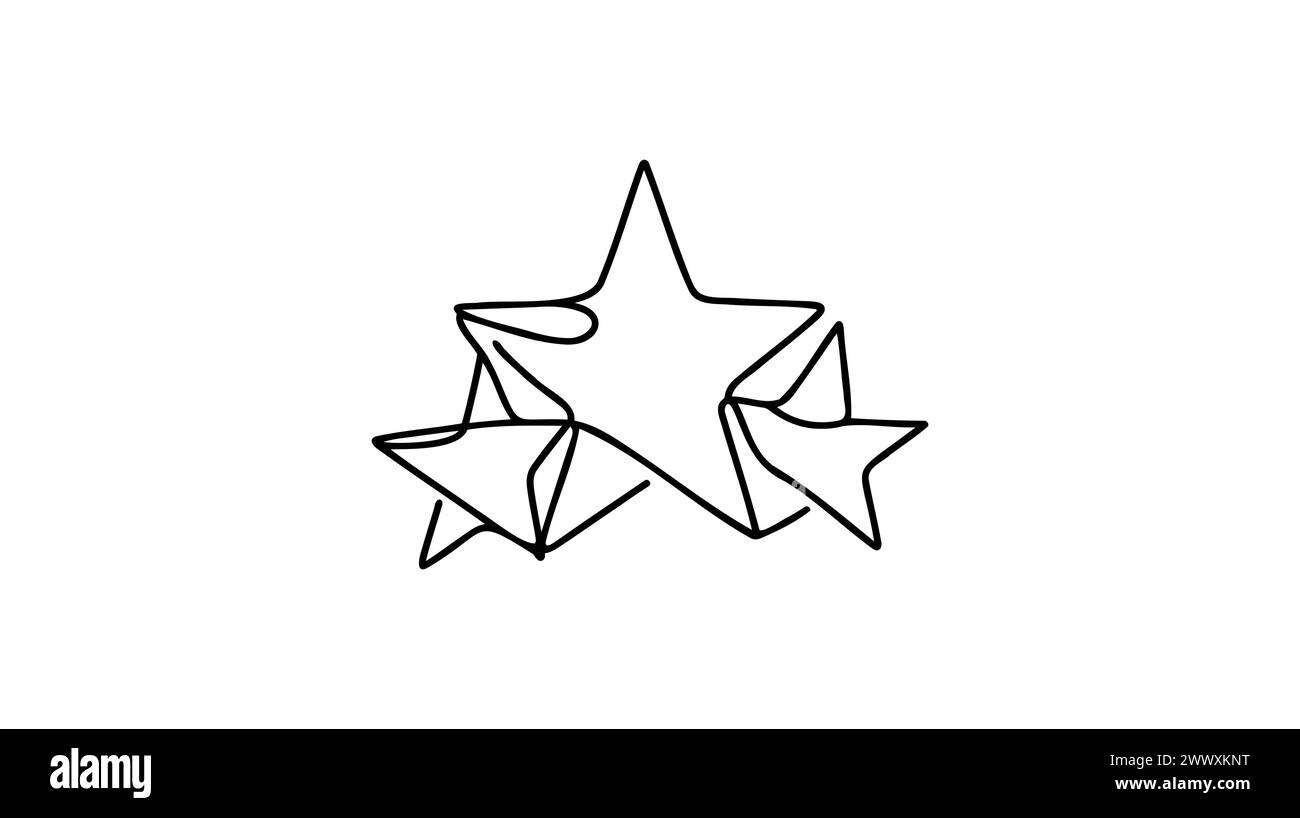 Hand draw doodle of three stars illustration in continuous line arts ...
