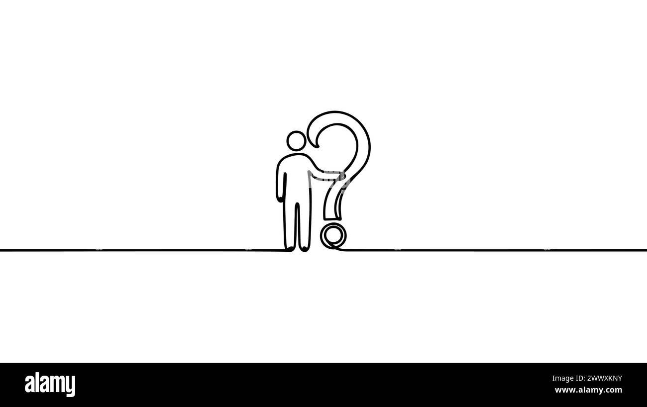 Continuous one single line drawing Thinking man with question mark icon ...