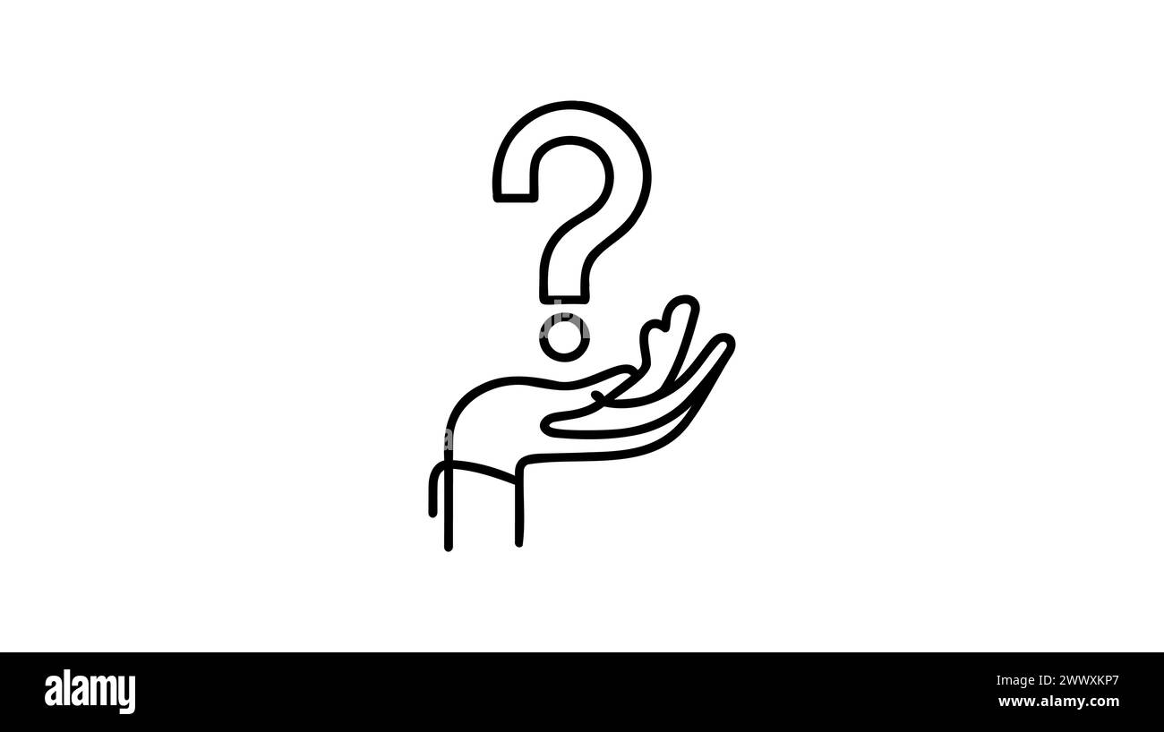 Hand holding question mark. Outline thin line illustration. Flat ...