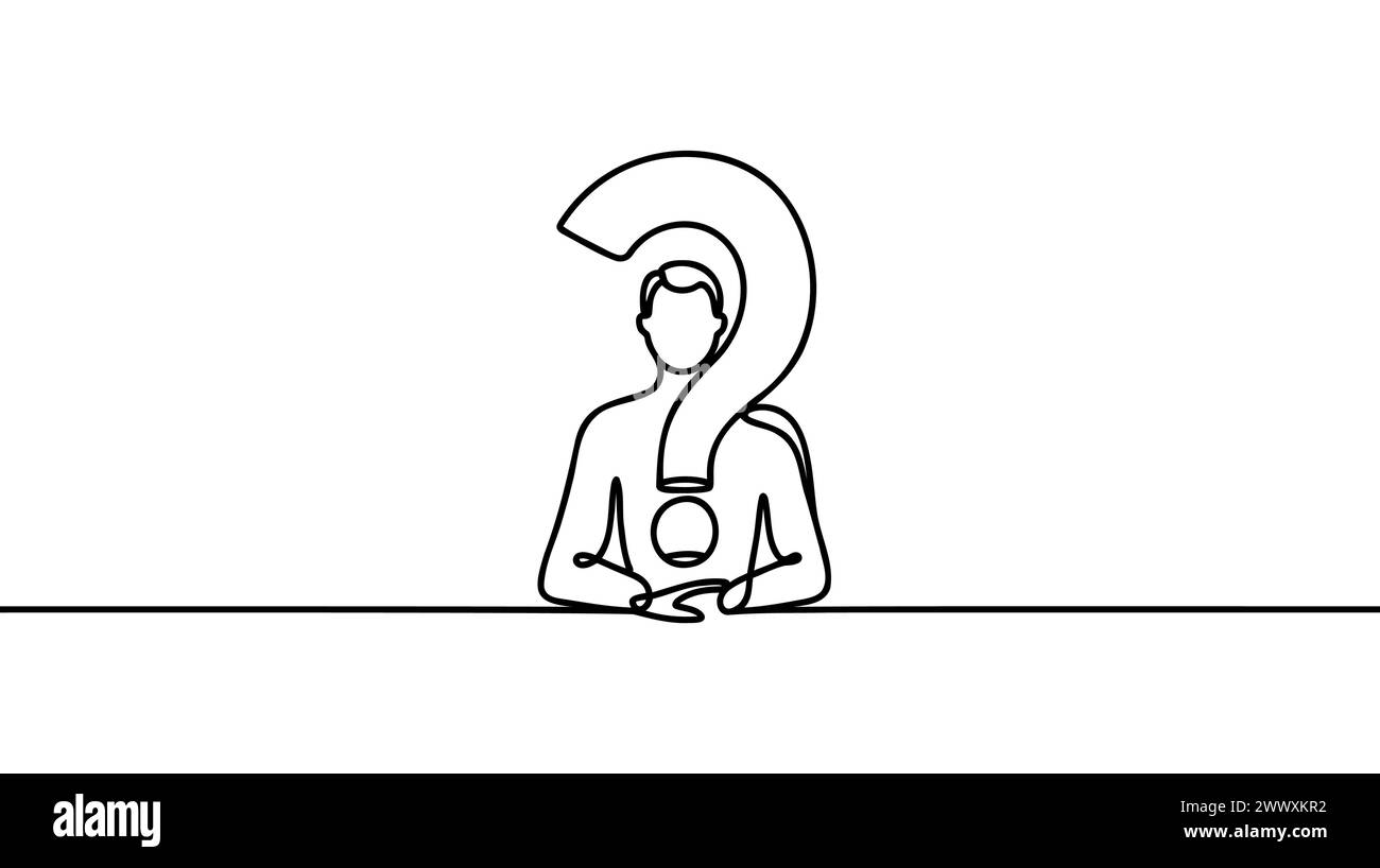 Continuous one single line drawing Thinking man with question mark icon ...