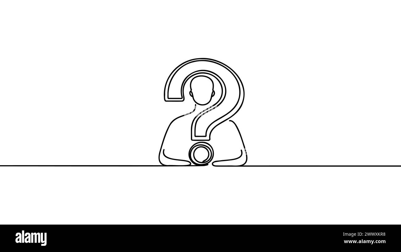 Continuous one single line drawing Thinking man with question mark icon ...