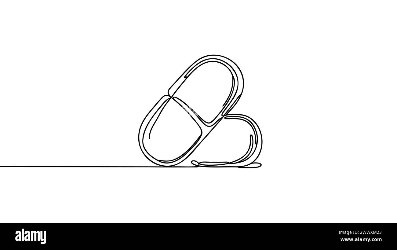 Single one line drawing set of pills and capsules isometric icon ...