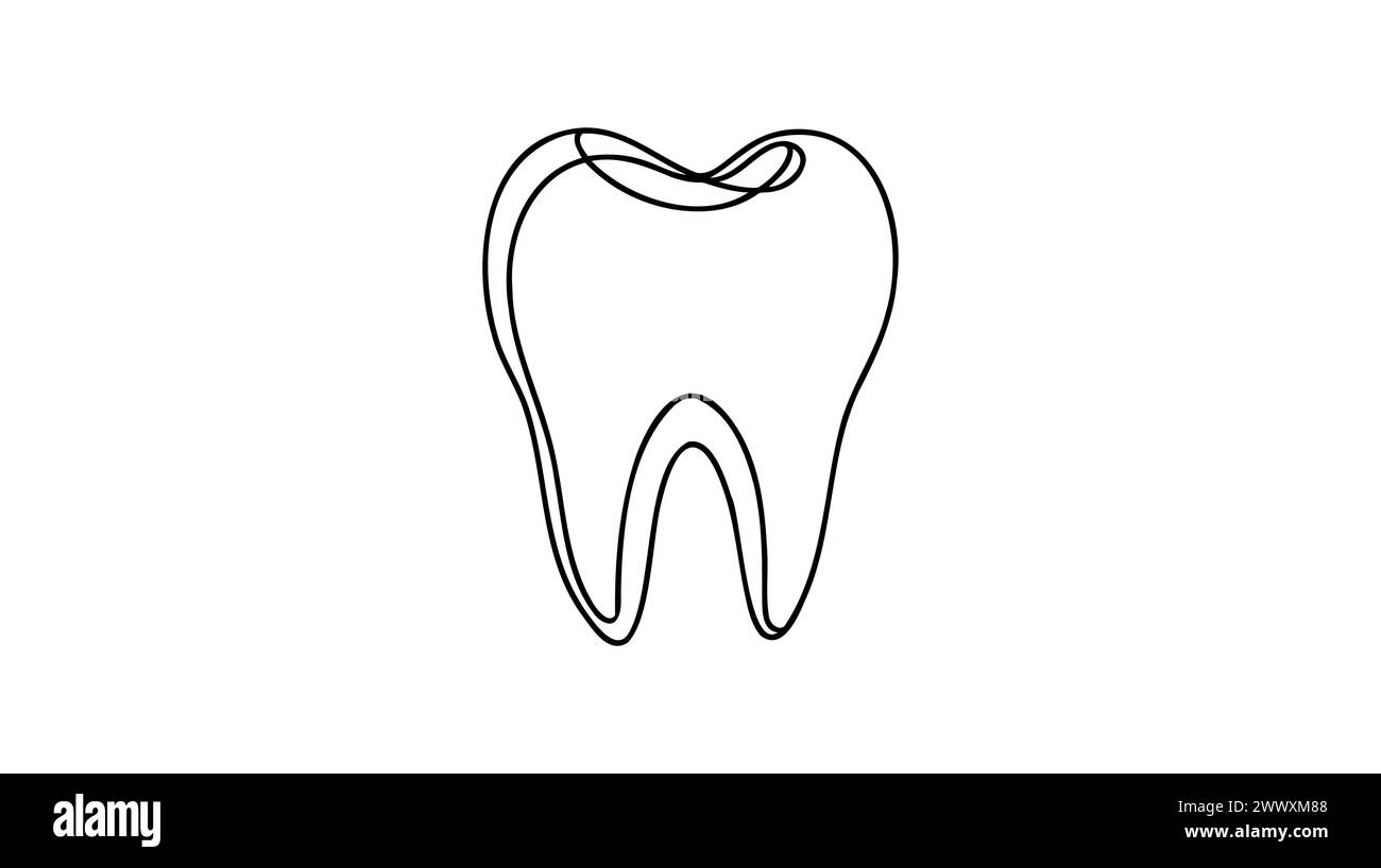 Single continuous line art anatomical human tooth silhouette. Healthy ...