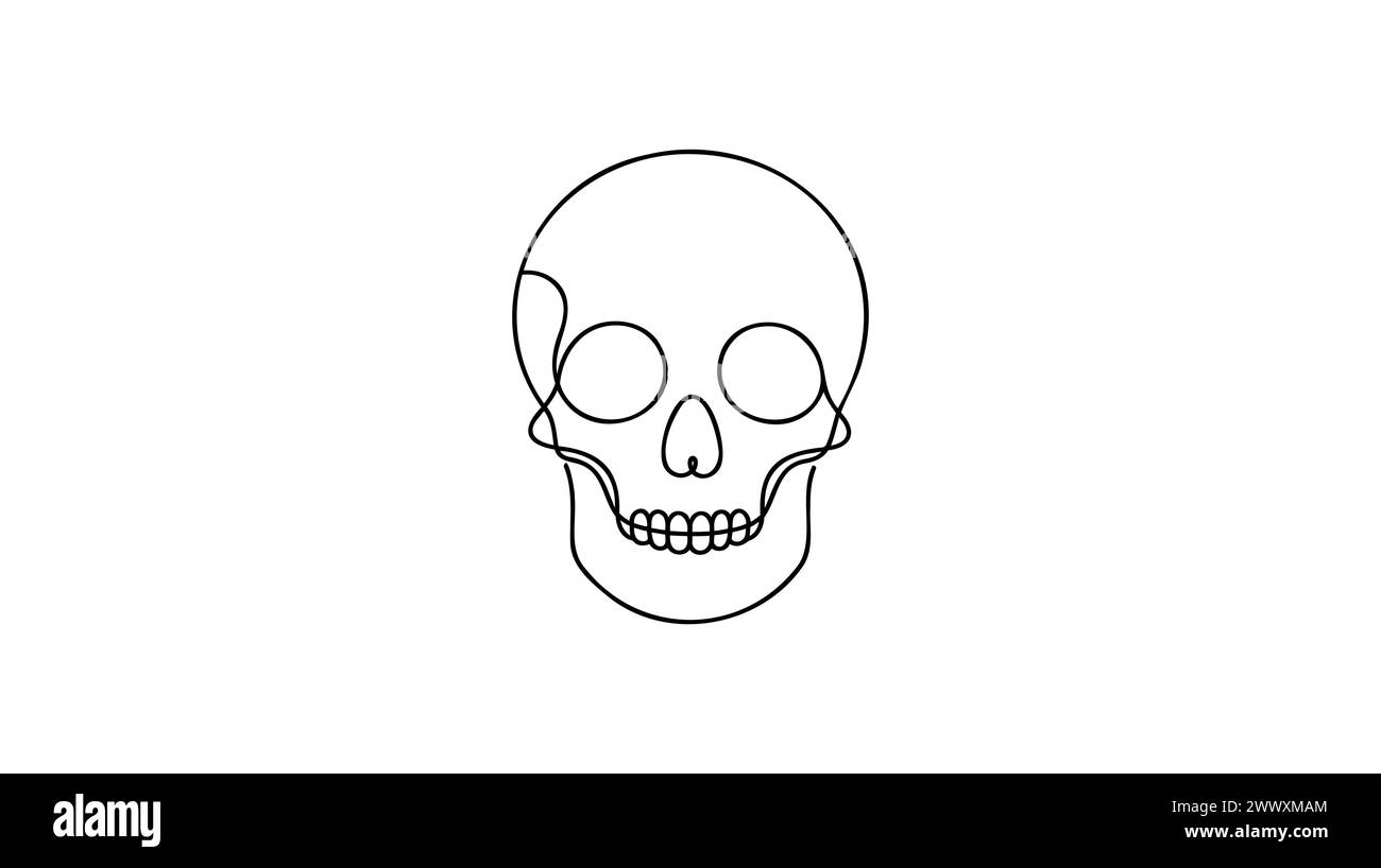 Continuous thin line human skull vector illustration, minimalist ...