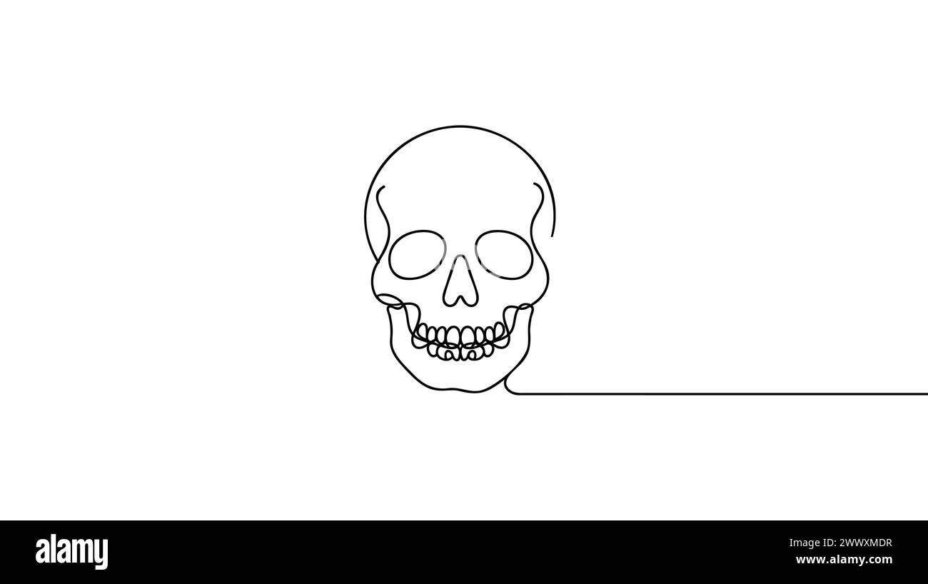 Continuous thin line human skull vector illustration, minimalist ...