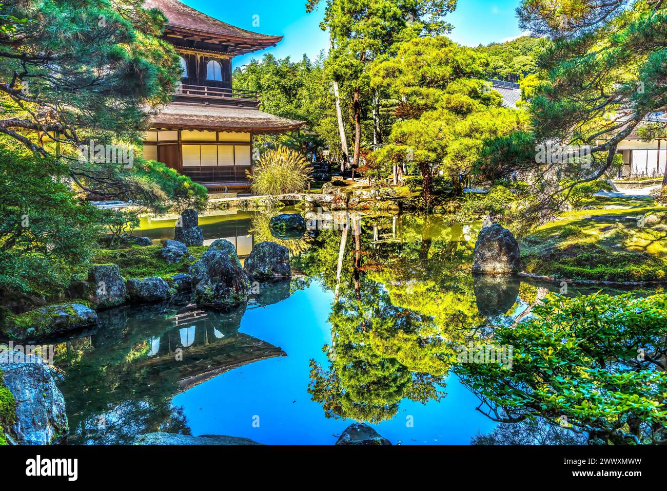 Colorful Fall Leaves Water Reflection Kannon Hall Ginkakuji Silver ...