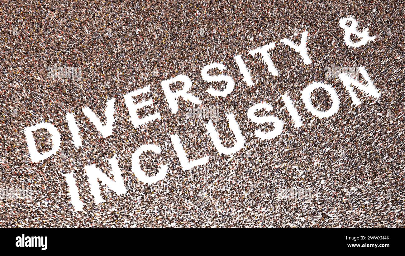 Conceptual large community of people forming DIVERSITY & INCLUSION ...