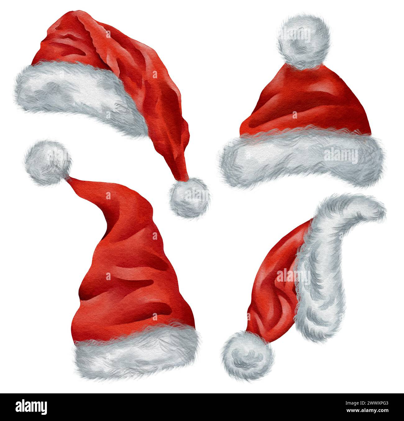Watercolor Santa red hats. Christmas illustartion Stock Photo - Alamy