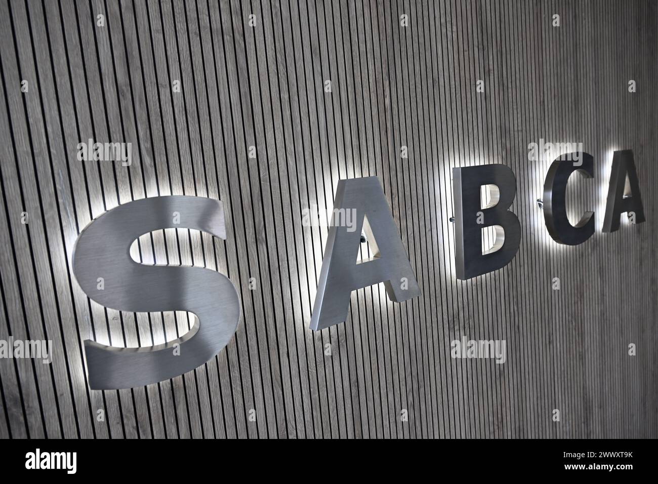Brussels, Belgium. 26th Mar, 2024. A Sabca logo pictured at a royal ...