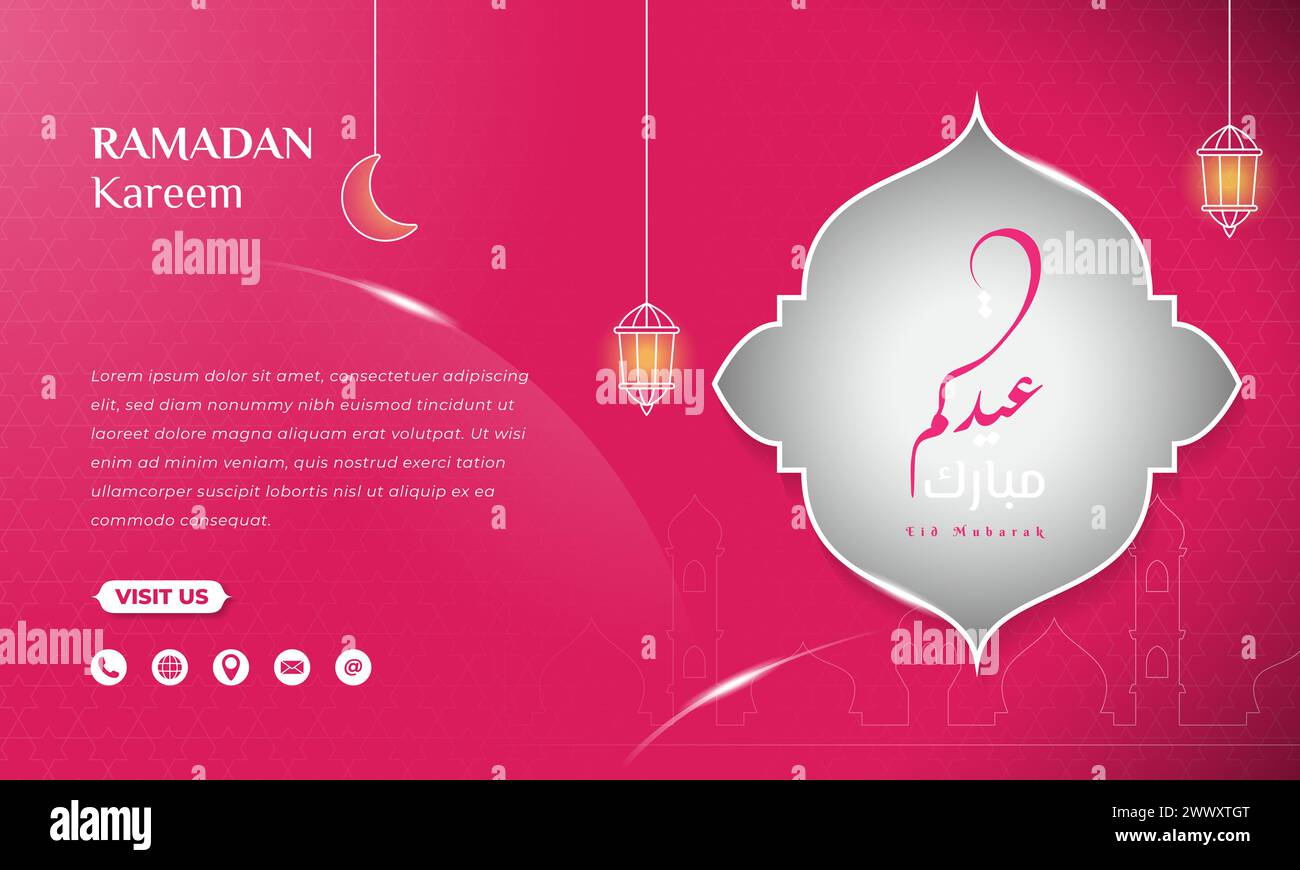 Pink Islamic background design with lantern and moon in line art design ...