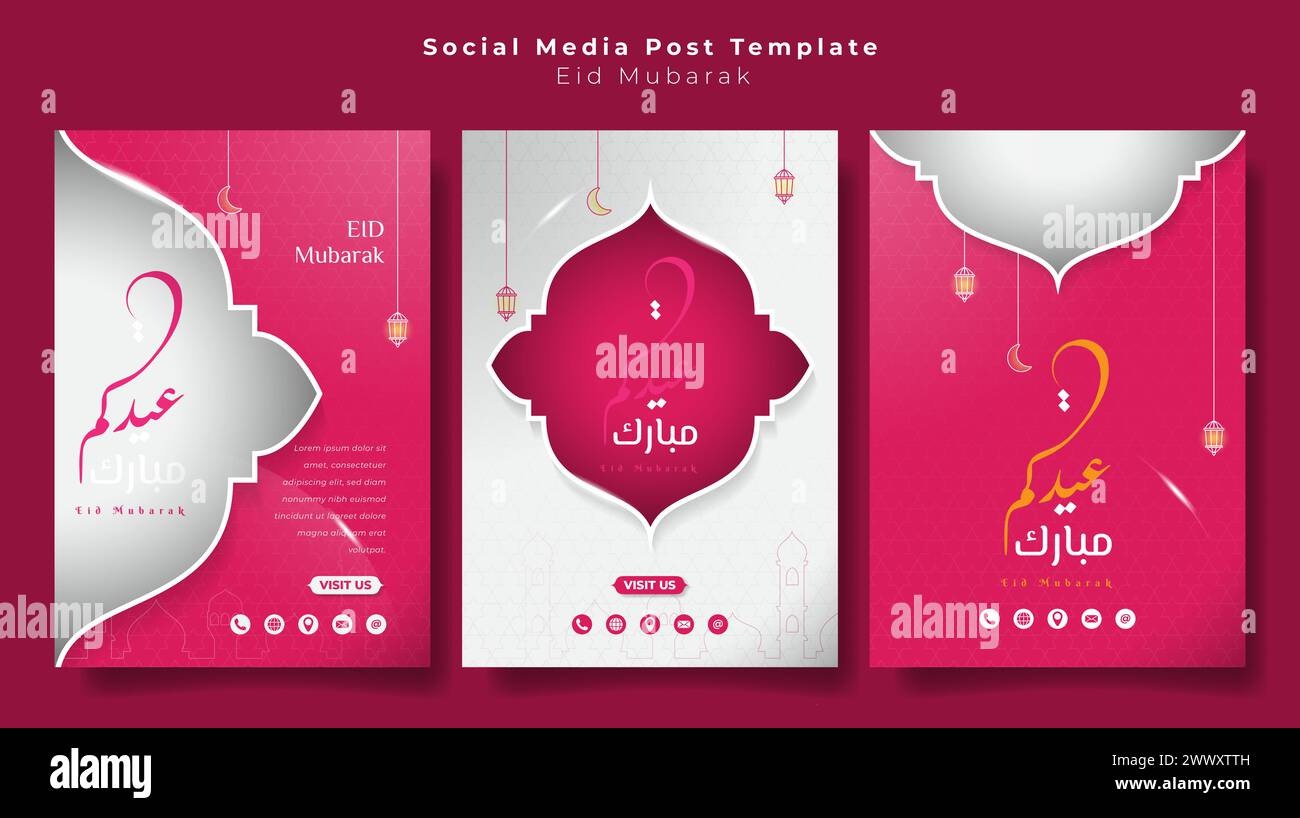 Set of portrait social media post template in pink and white design ...